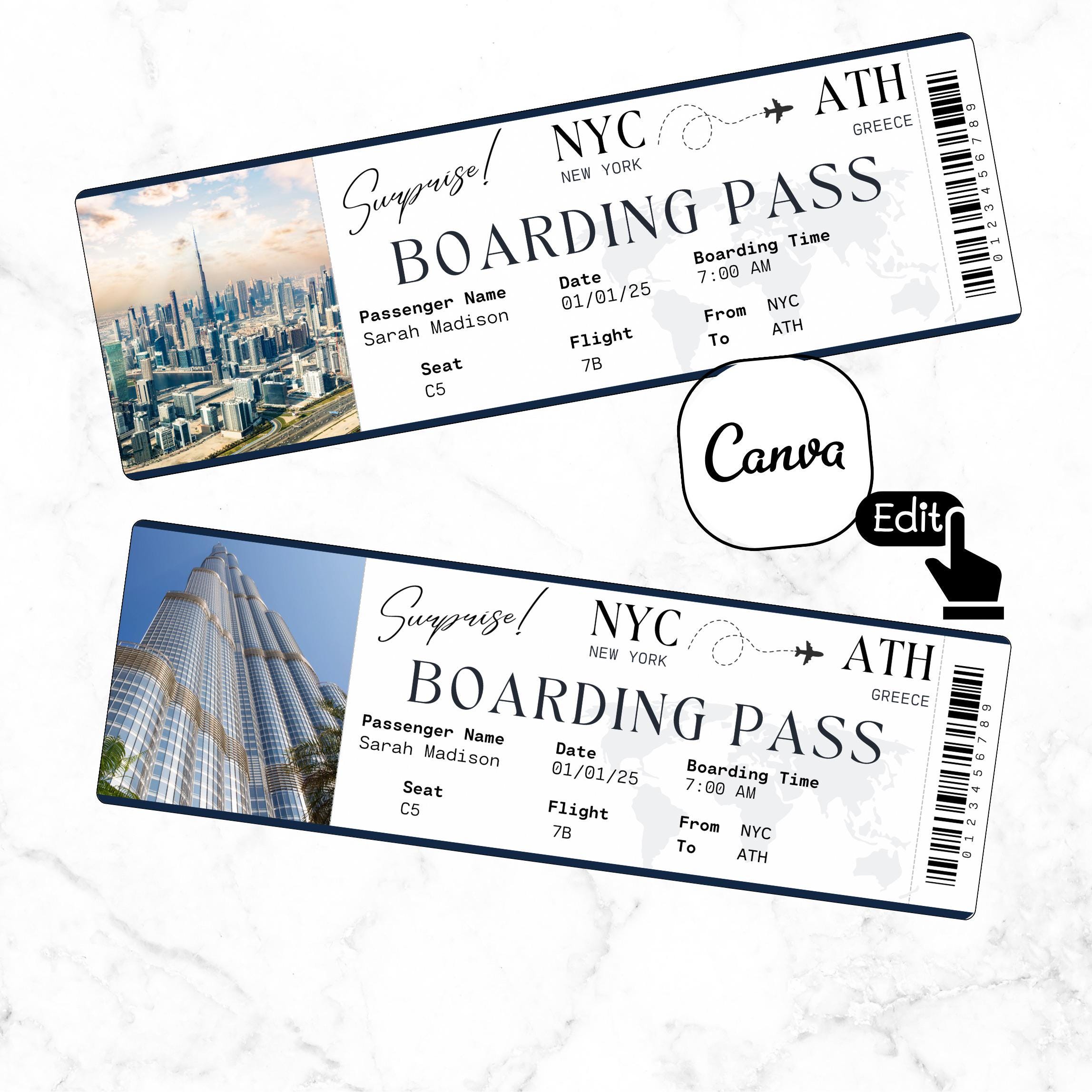 Editable Travel Ticket Template, DIY Airplane Ticket, Custom Airline ...