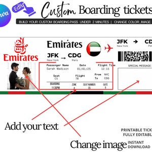Editable Emirates Airlines Ticket Template, Custom Airline Ticket ...