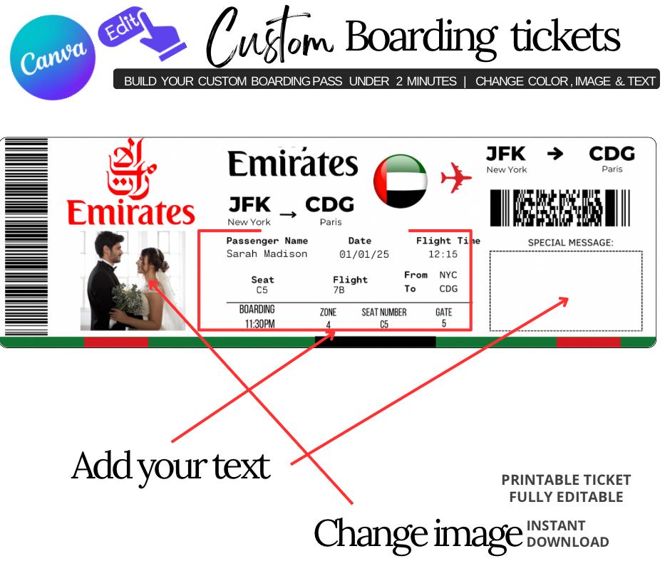Editable Emirates Airlines Ticket Template, Custom Airline Ticket ...