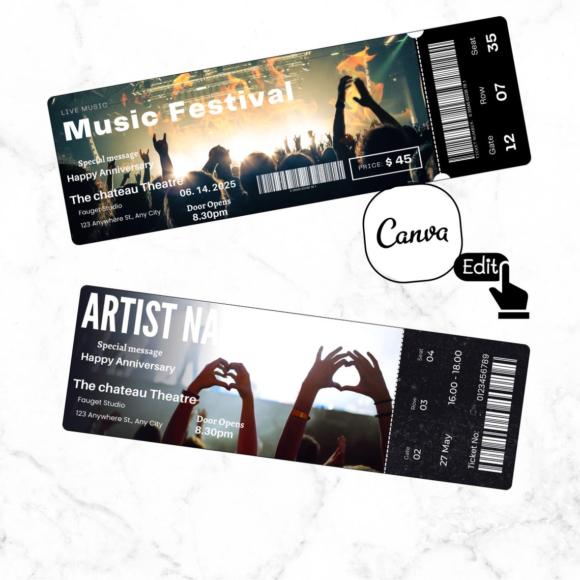 Editable Concert Ticket Template,diy Concert Ticket, Custom Concert ...