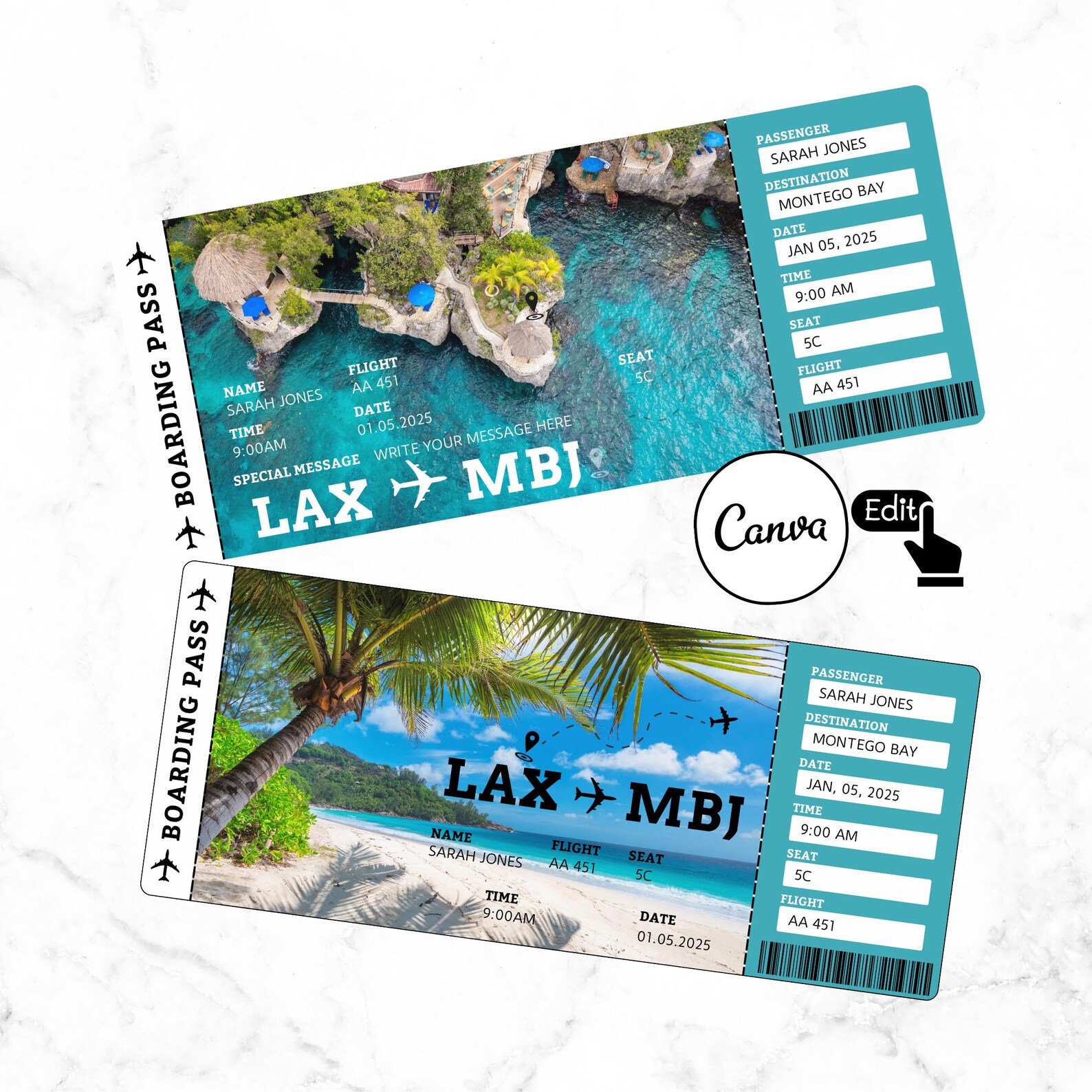 Editable Travel Ticket Template, DIY Airplane Ticket, Custom Airline ...