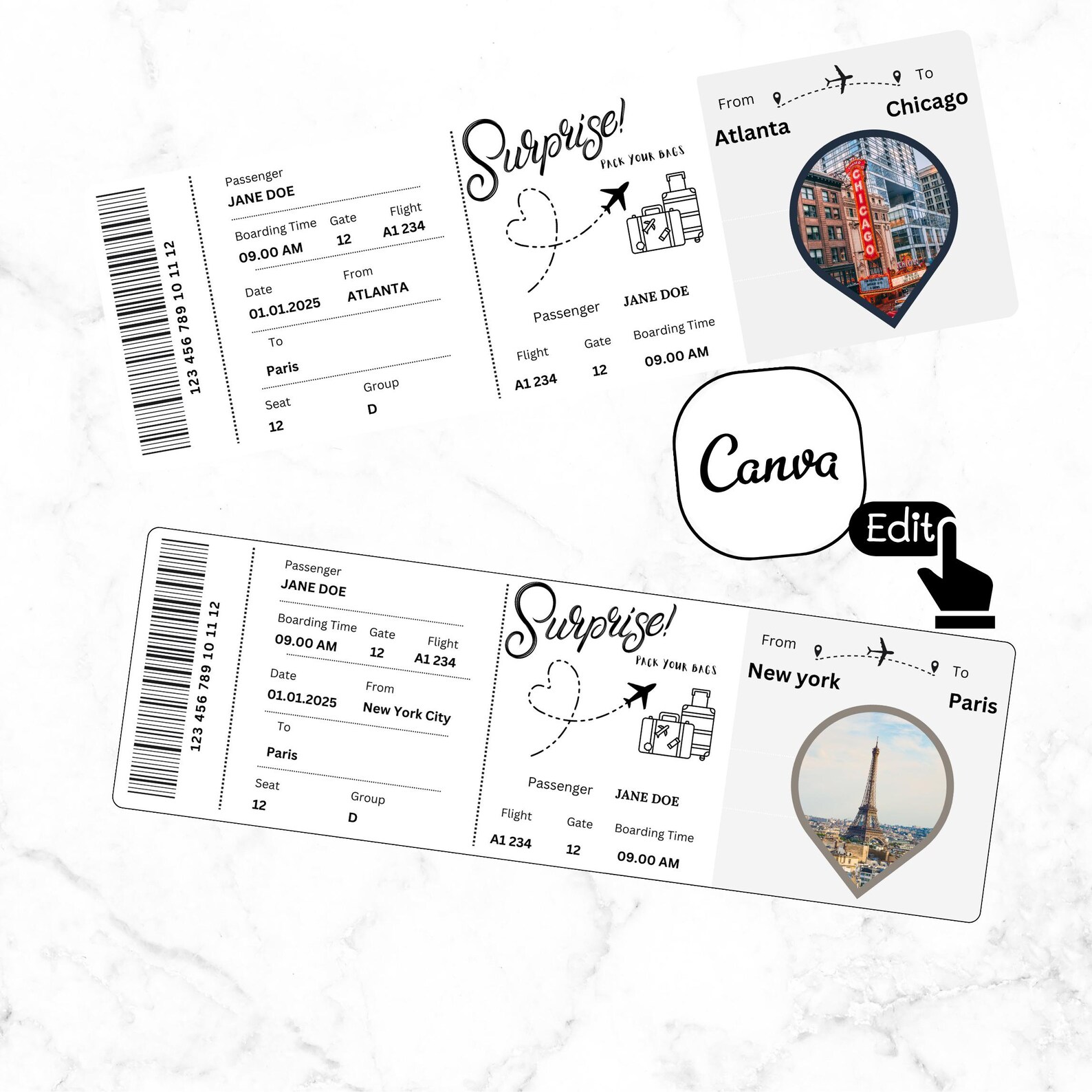 Editable Travel Ticket Template, DIY Airplane Ticket, Custom Airline ...