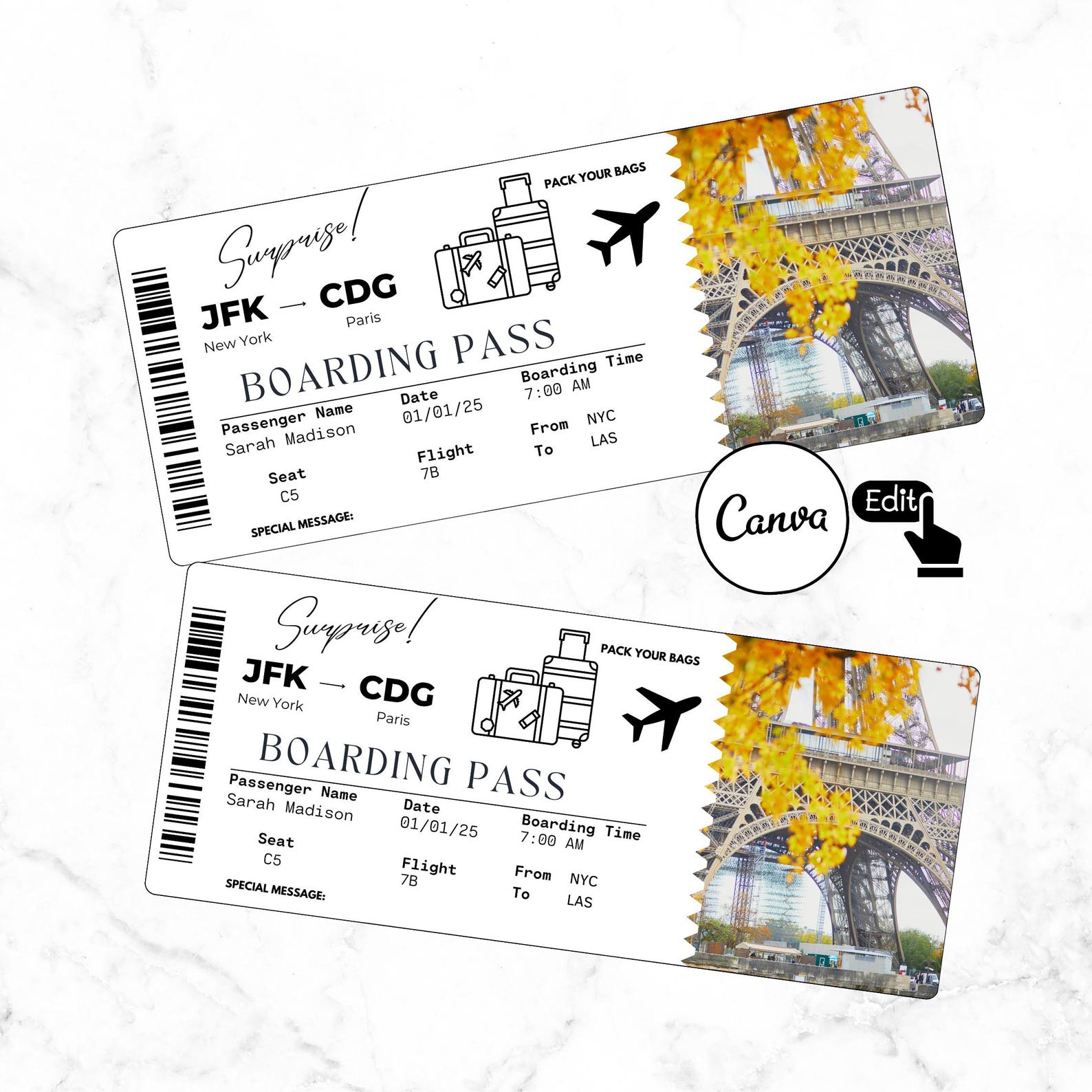 Editable Travel Ticket Template, DIY Airplane Ticket, Custom Airline ...