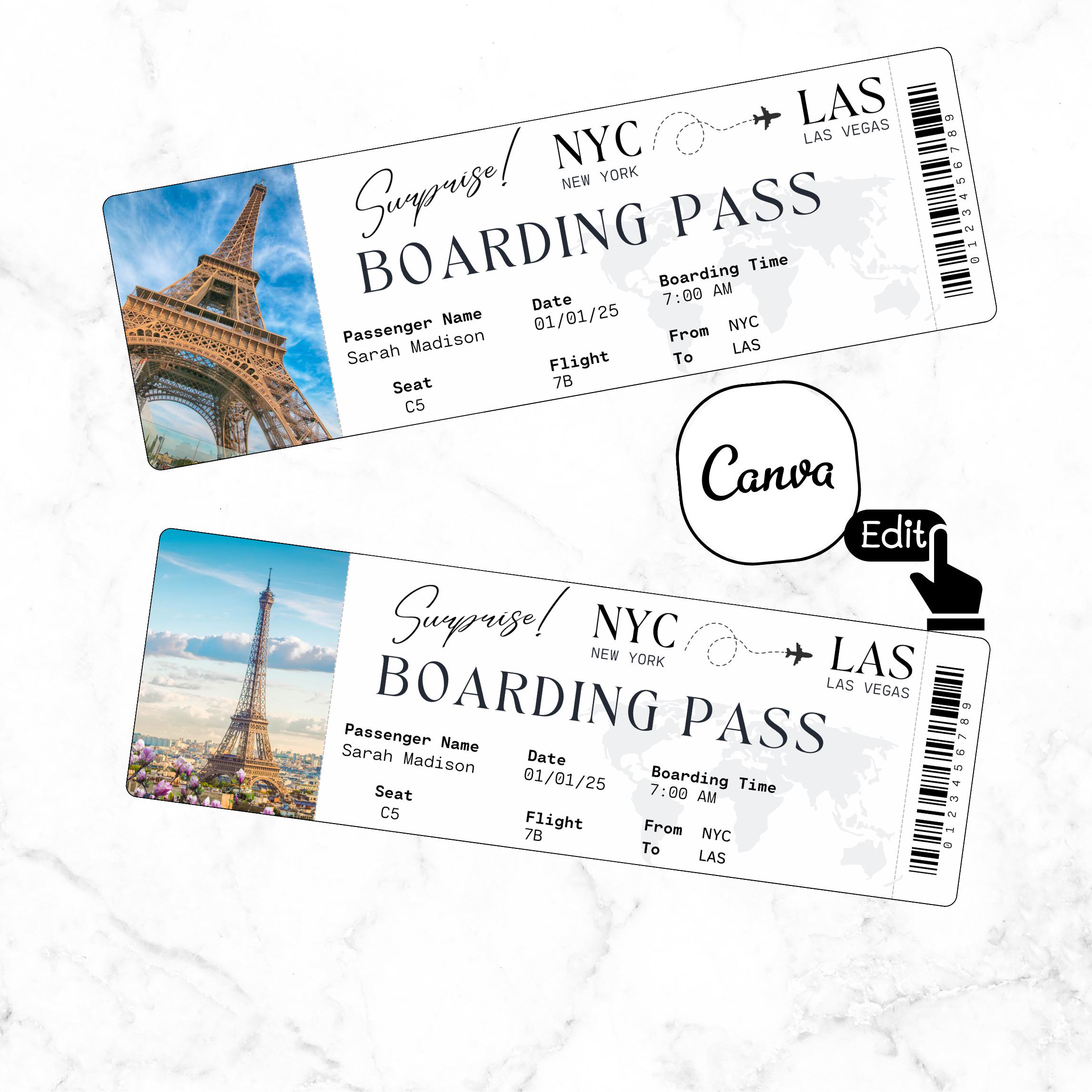 Editable Travel Ticket Template, DIY Airplane Ticket, Custom Airline ...