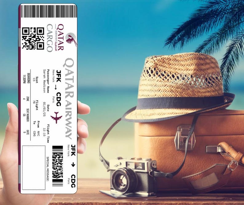 Editable QATAR Airways Ticket Template, Custom Airline Ticket Printable ...