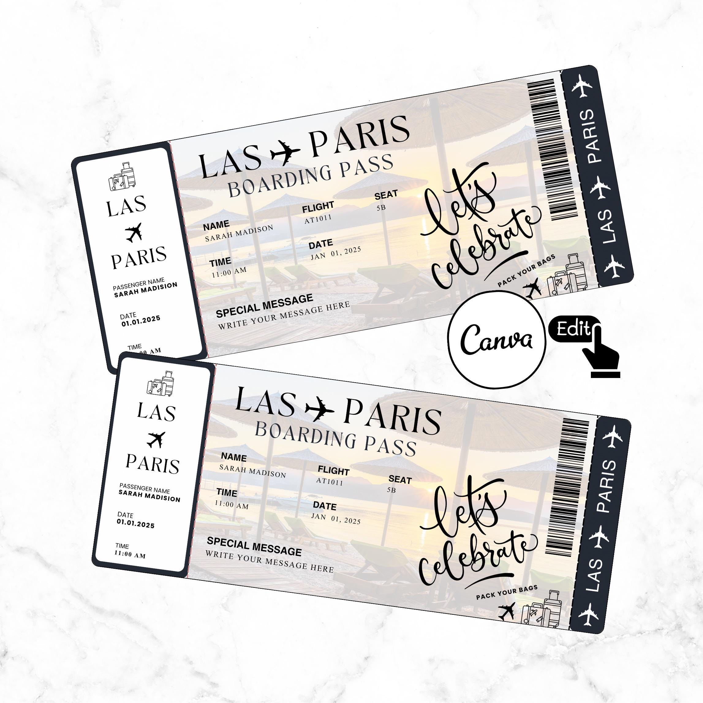 Editable Travel Ticket Template, DIY Airplane Ticket, Custom Airline ...