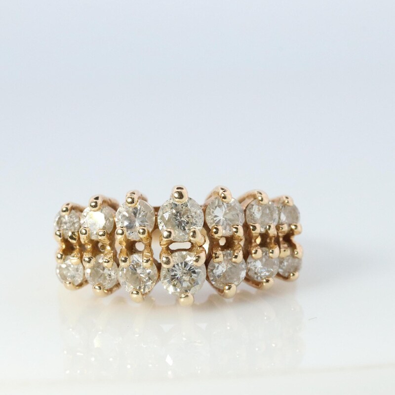 Two Row Diamond Ring - Etsy