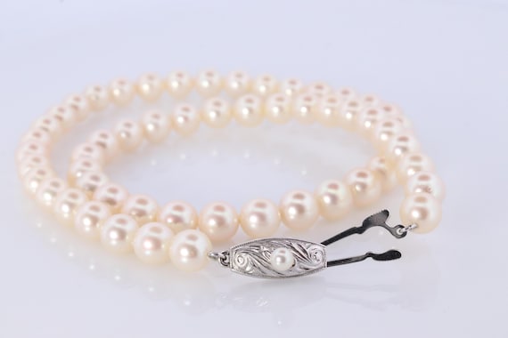 Tasaki 14k White Gold Pearl Necklace. 7mm Pearls Necklace. Japanese Pearls. Etsy