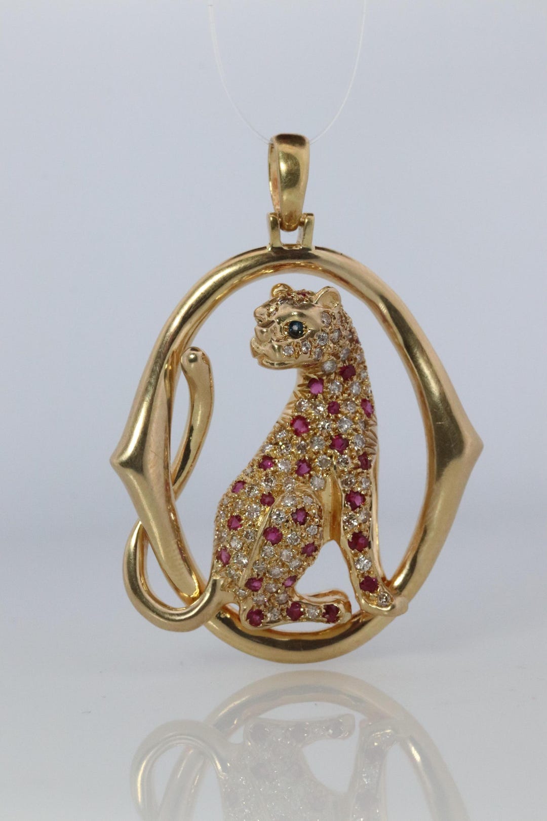 18k Panther Leopard Jaguar Cheetah Ruby Pendant. Encrusted Rubies and ...