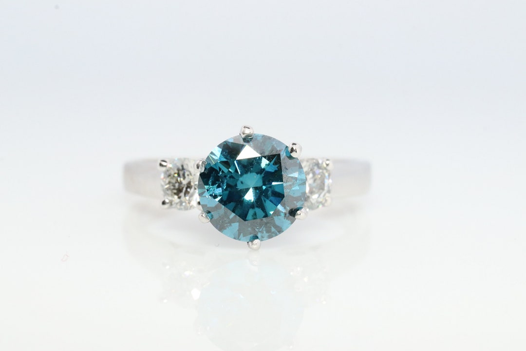 14k BLUE Diamond Engagement Ring. 2CTW FANCY Blue Diamond Trilogy ...