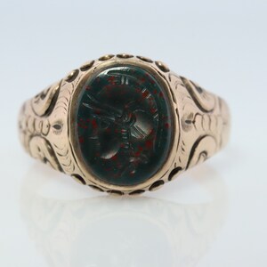 10k Bloodstone Ring. Black and Red Blood Stone Yellow Gold Signet Ring ...