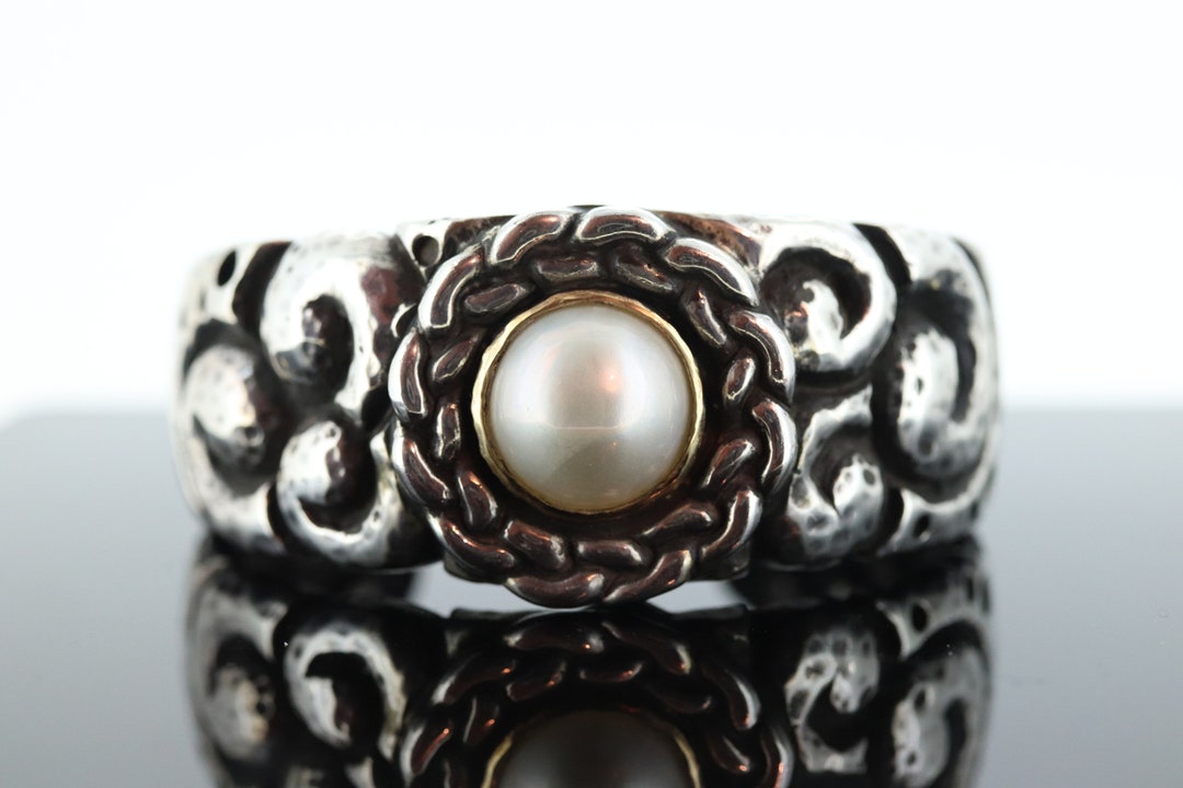 Dian Malouf Cuff Bracelet. Mabe Pearl Heavy Sterling Silver and 14k ...