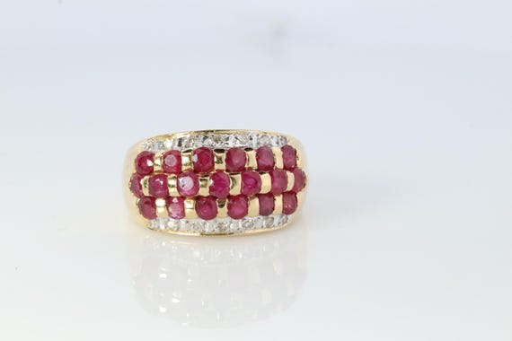 14k Ruby and Diamond Wide Cluster Encrusted Ring. 14k… - Gem