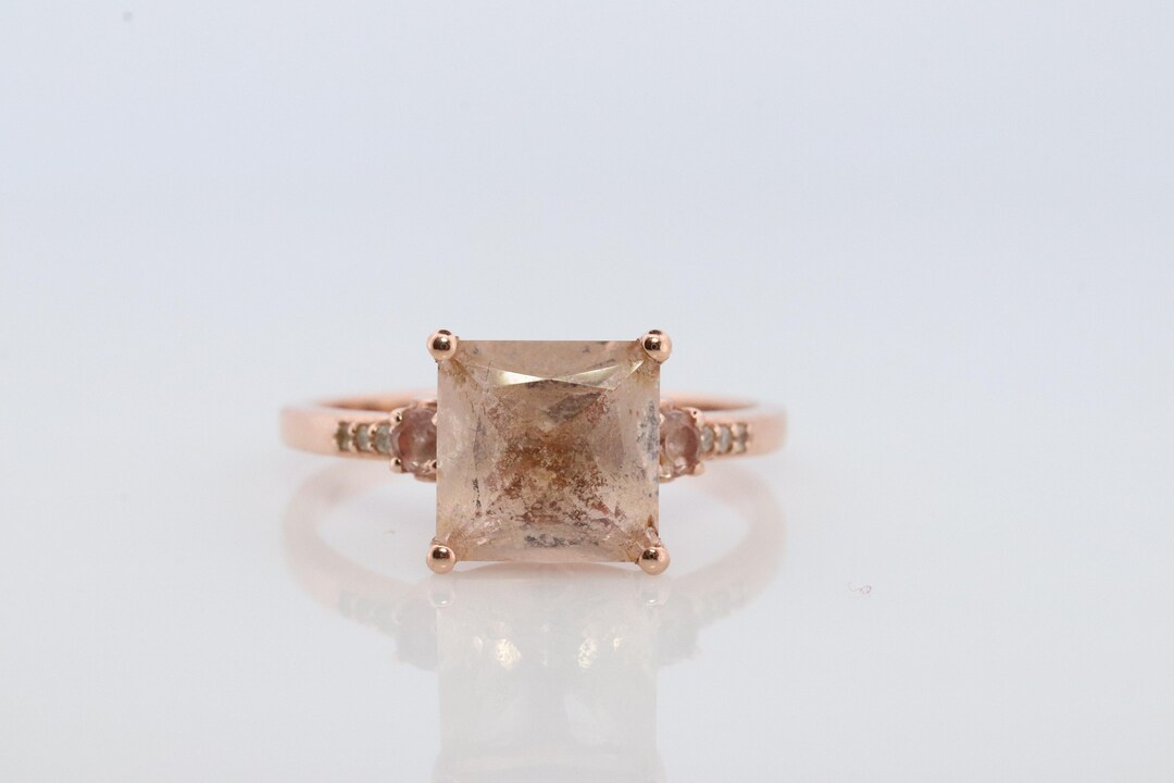 14k Morganite Ring. Princess Morganite Solitaire Ring. 14k Rose Gold ...
