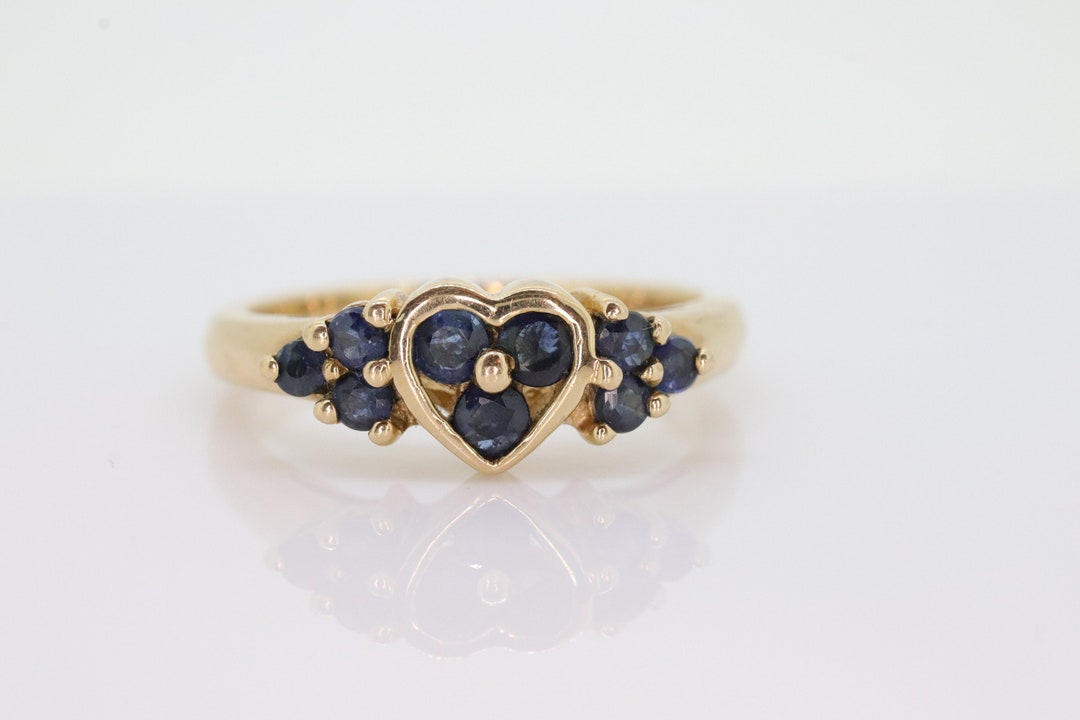 10k Sapphire Heart Ring. 10k Sapphire CLUSTER Heart Shape Band. Blue ...