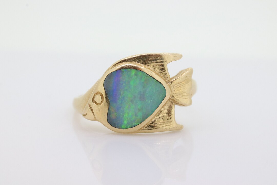 14k KABANA KBN Opal Ring. 14k OPAL Inlay Fish. Natural Opal Ring by ...