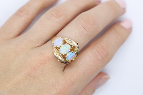 14k Opal Trio ring. Triple OPAL Crystal and Filigree … - Gem