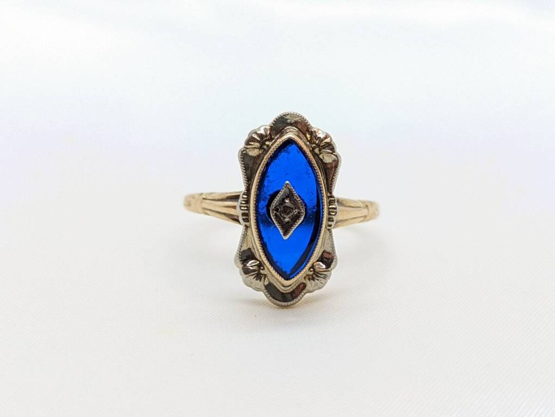 Antique 10k Blue Spinel Glass and Diamond Ring. Victorian - Etsy