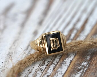 Onyx Initial Ring - Etsy