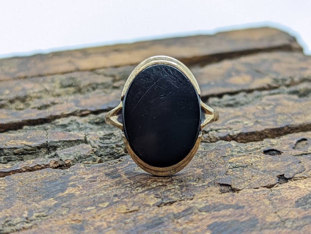 10k ONYX Ring. Bezel Set Slim Oval Onyx Signet Ring. 1930s - Etsy