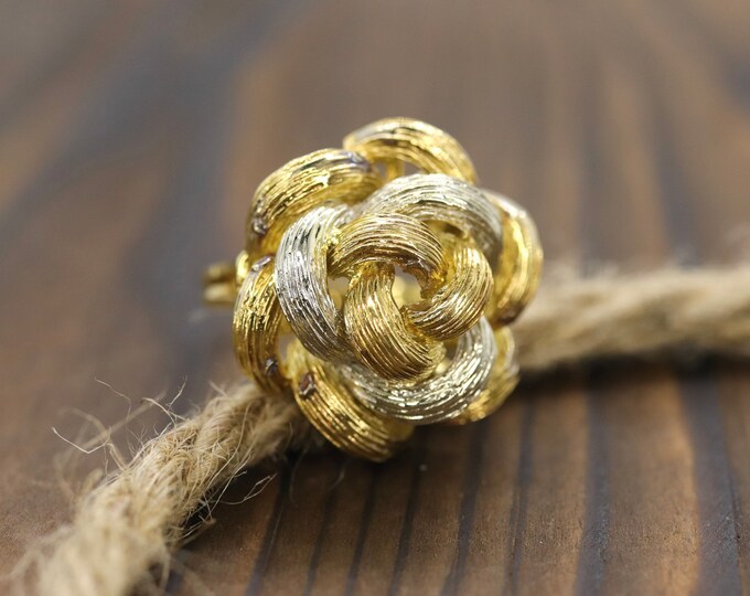 Heavy 18k Tied Bow Ring. 18k Yellow and White Gold Signet Ring at 8.5 ...