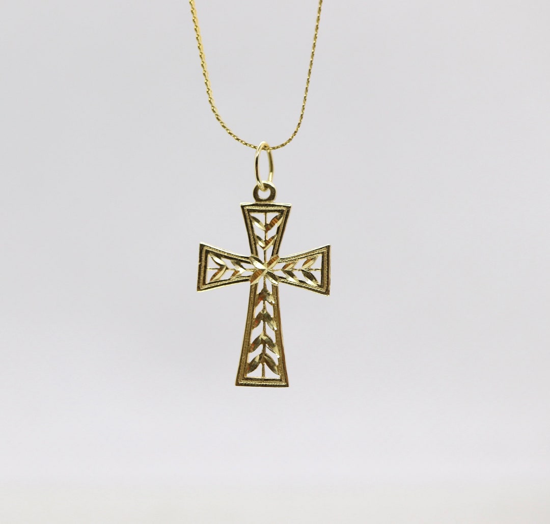 14k Cross Necklace. Open Crucifix Pendant on 14k Chain - Etsy