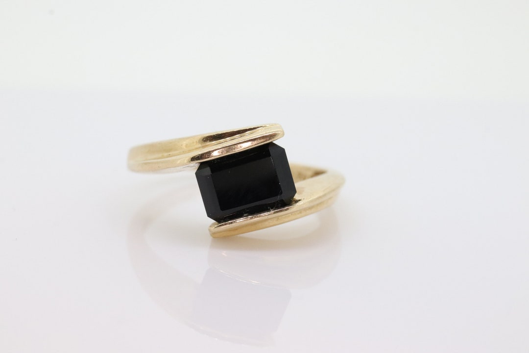 10k ONYX Ring. Modern and Slim Rectangle Onyx Signet Ring. Onyx Bypass Ring. 10k Onyx Tension ...