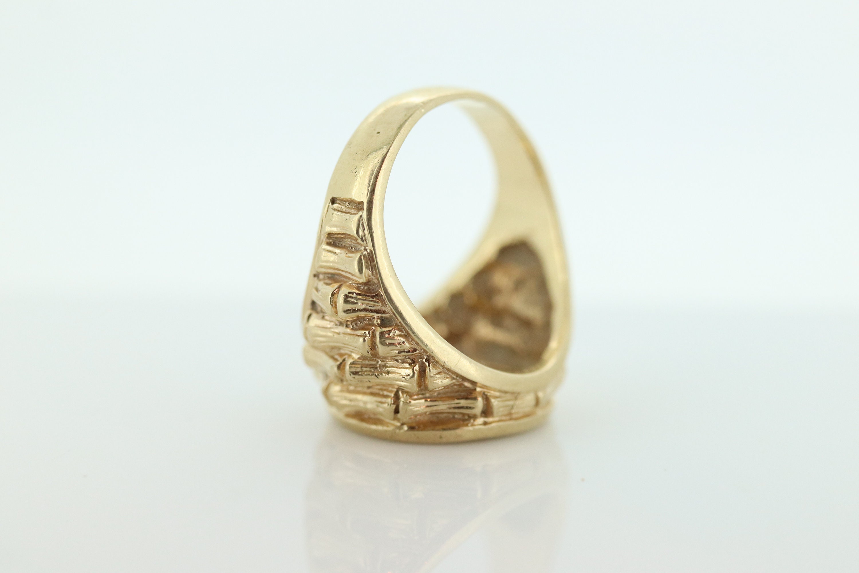 14k Gold BAMBOO Ring With a 1985 Panda 1/20 999 Fine 24k Gold Coin ...