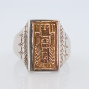 18k Heavy Signet Ring. Aztec Mayan or Inca With Warrior Head Chief Bust ...