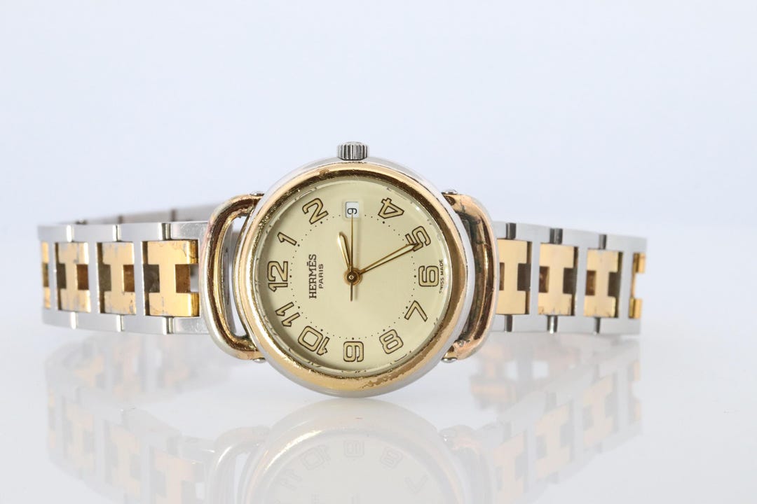 Genuine Hermes Pullman Stainless Steel 25mm Round Clipper Quartz Watch ...