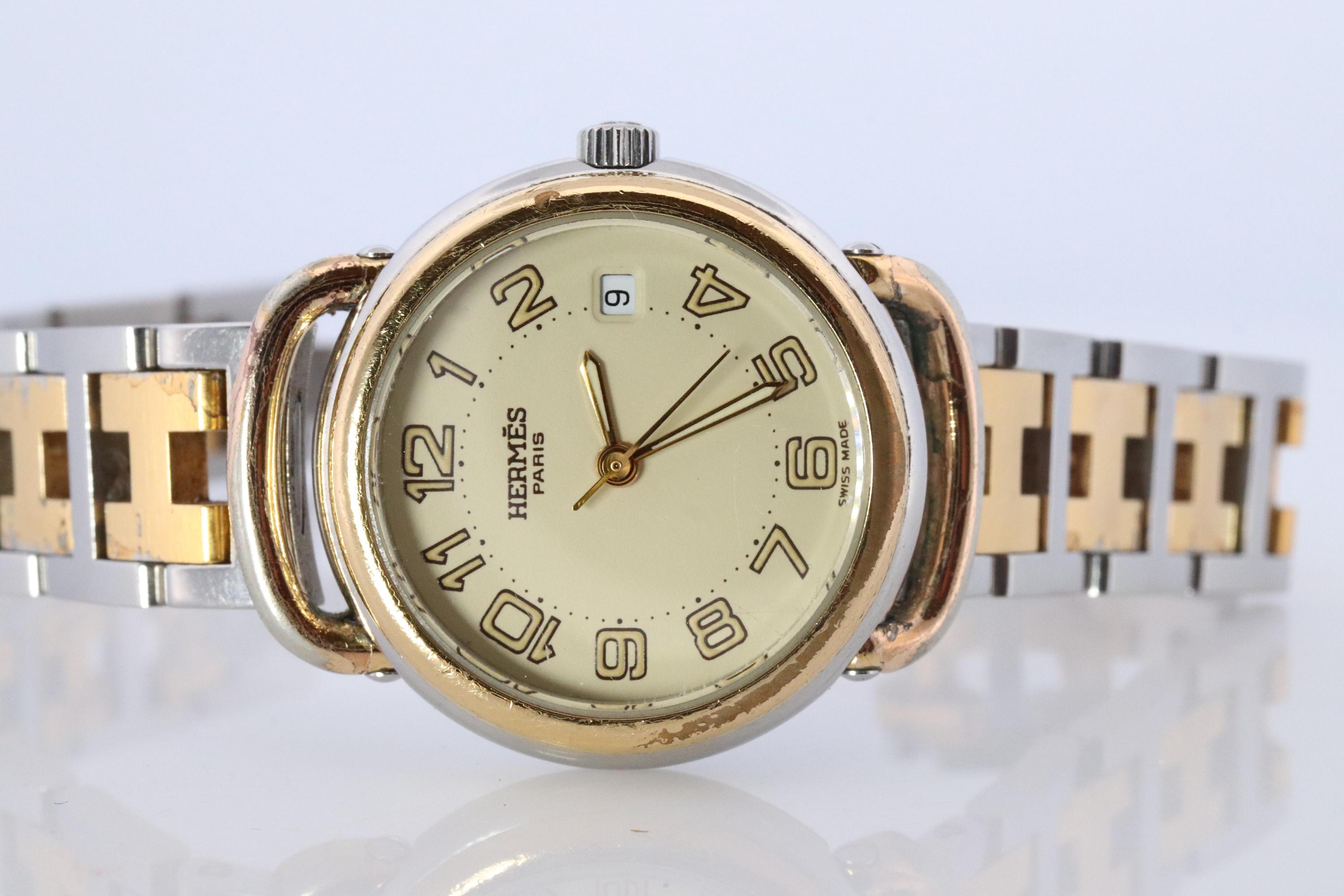 Genuine Hermes Pullman Stainless Steel 25mm Round Clipper Quartz Watch ...