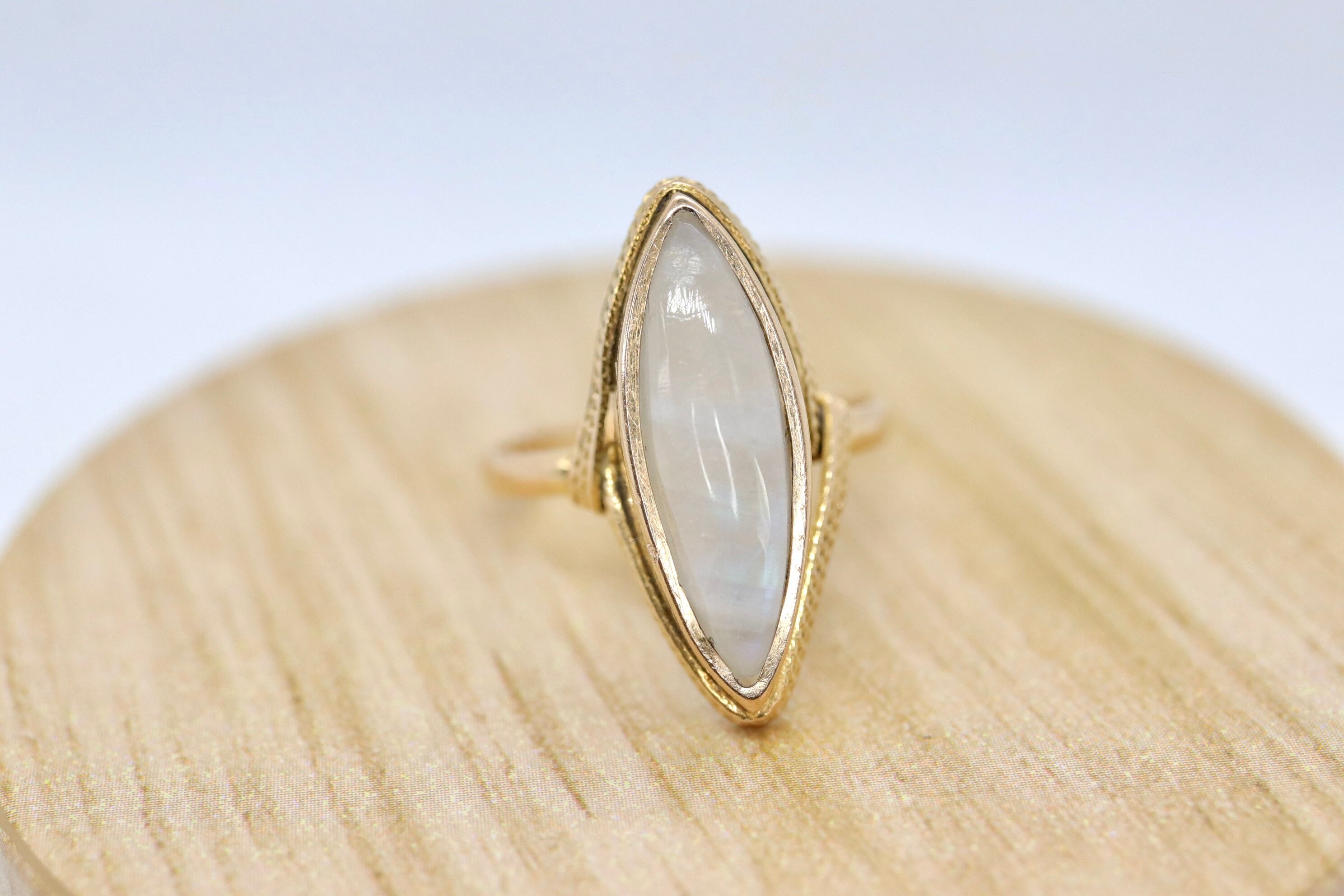 18k Large MOONSTONE Ring. 18k Gold Marquise Navette Moonstone - Etsy