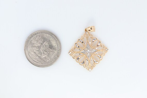14k Filigree Diamond Pendant Medallion. 14k Gold Geom… - Gem