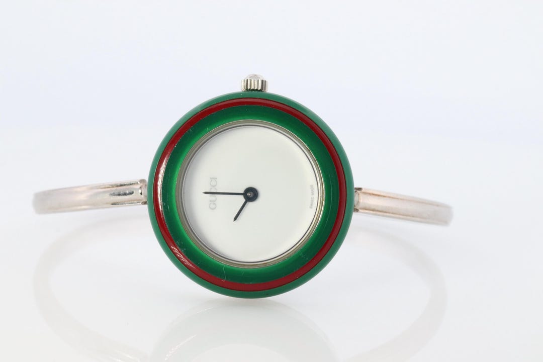 Vintage Gucci Quartz 11/12.2 Watch Bezels Gucci Ladies Silver Bangle ...
