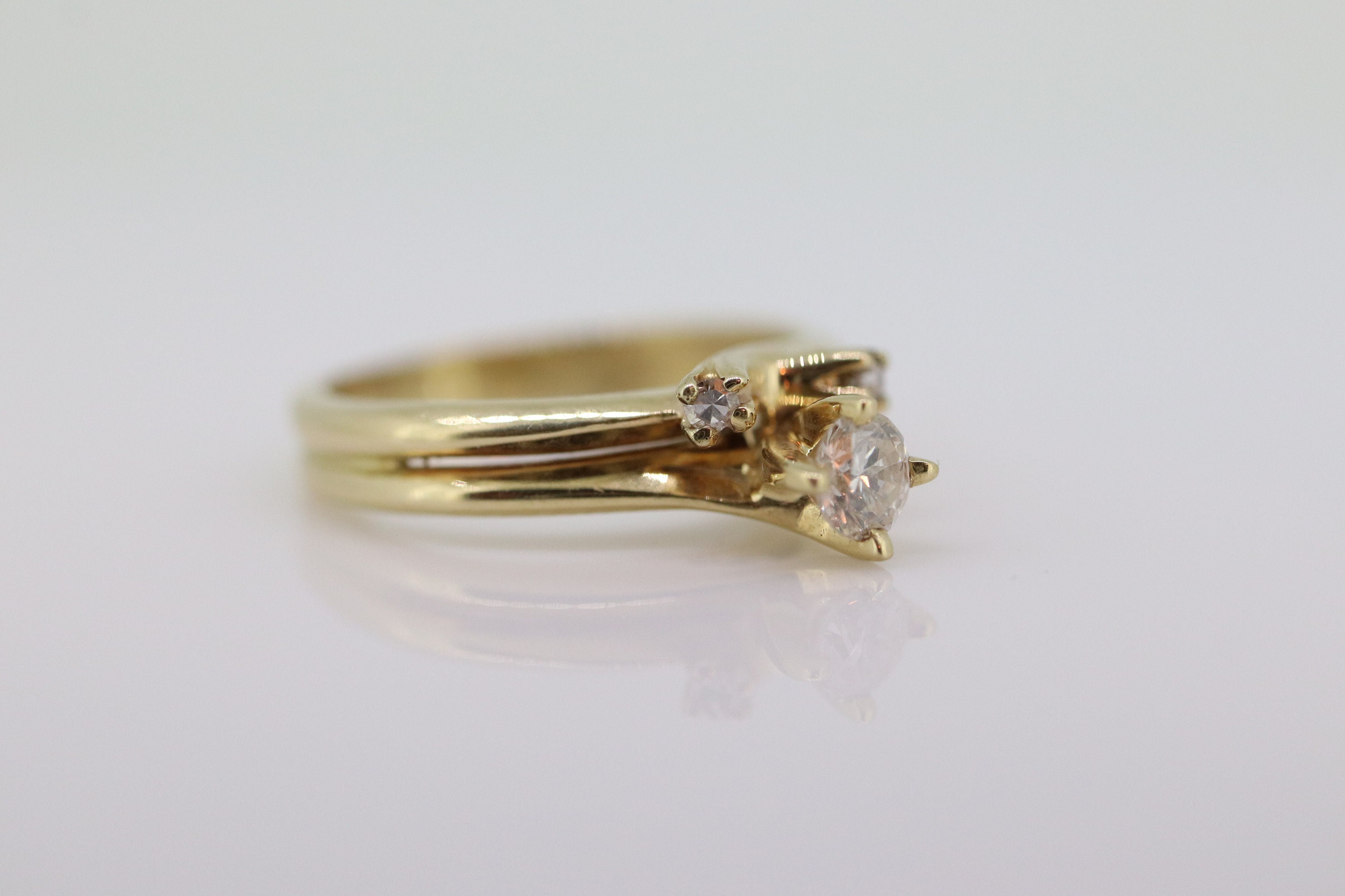 14k Bypass Diamond Solitaire Double Ring. 14k STARFIRE - Etsy