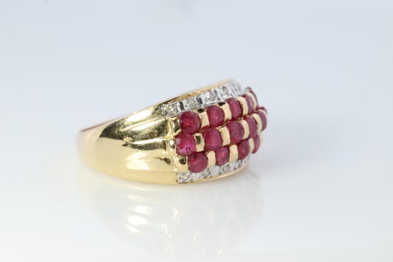 14k Ruby and Diamond Wide Cluster Encrusted Ring. 14k… - Gem