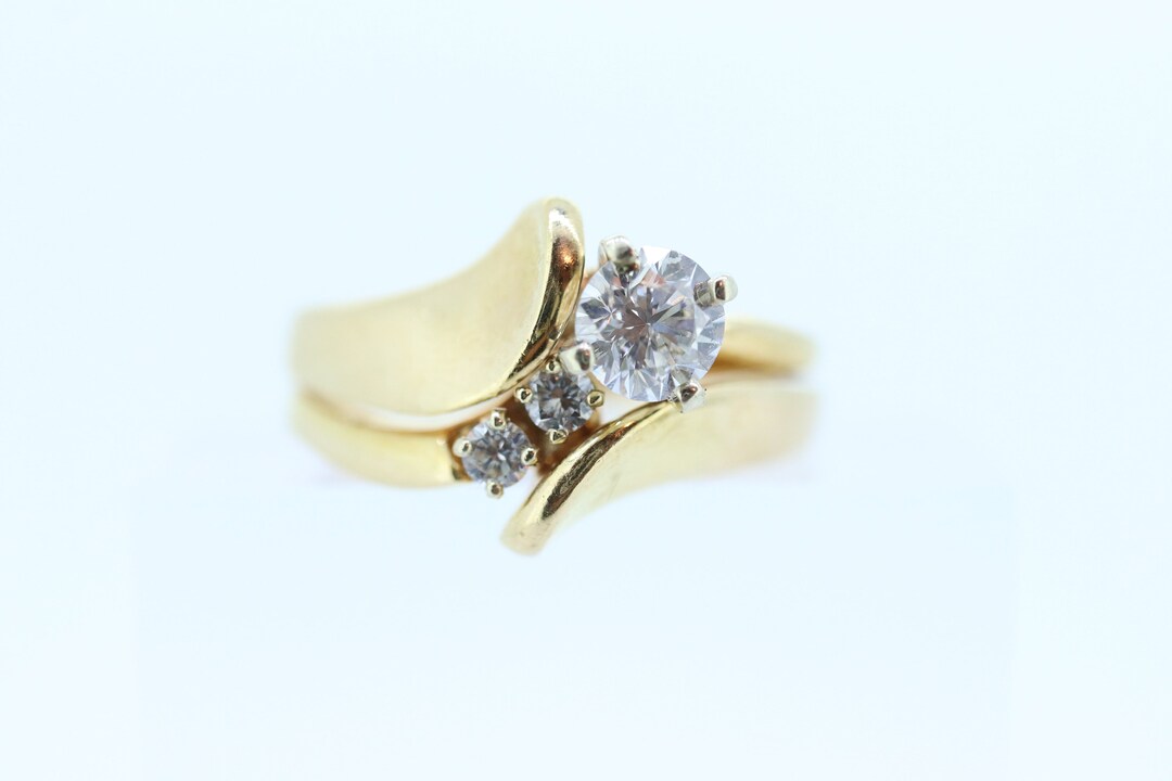 14k Bypass Diamond Ring Set. Wedding Set. Engagement Set. - Etsy