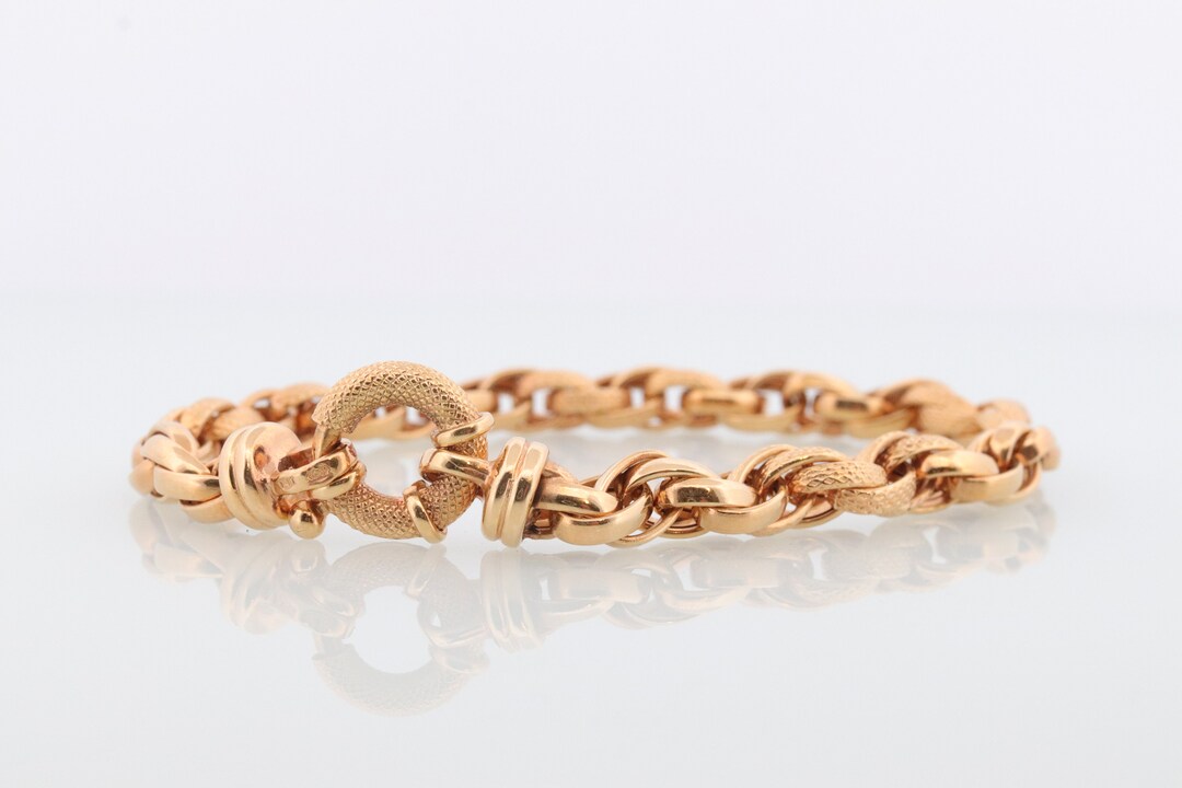 14k Weave Bracelet. Yellow Gold Textured Rolo Weave Rope Link Chain ...