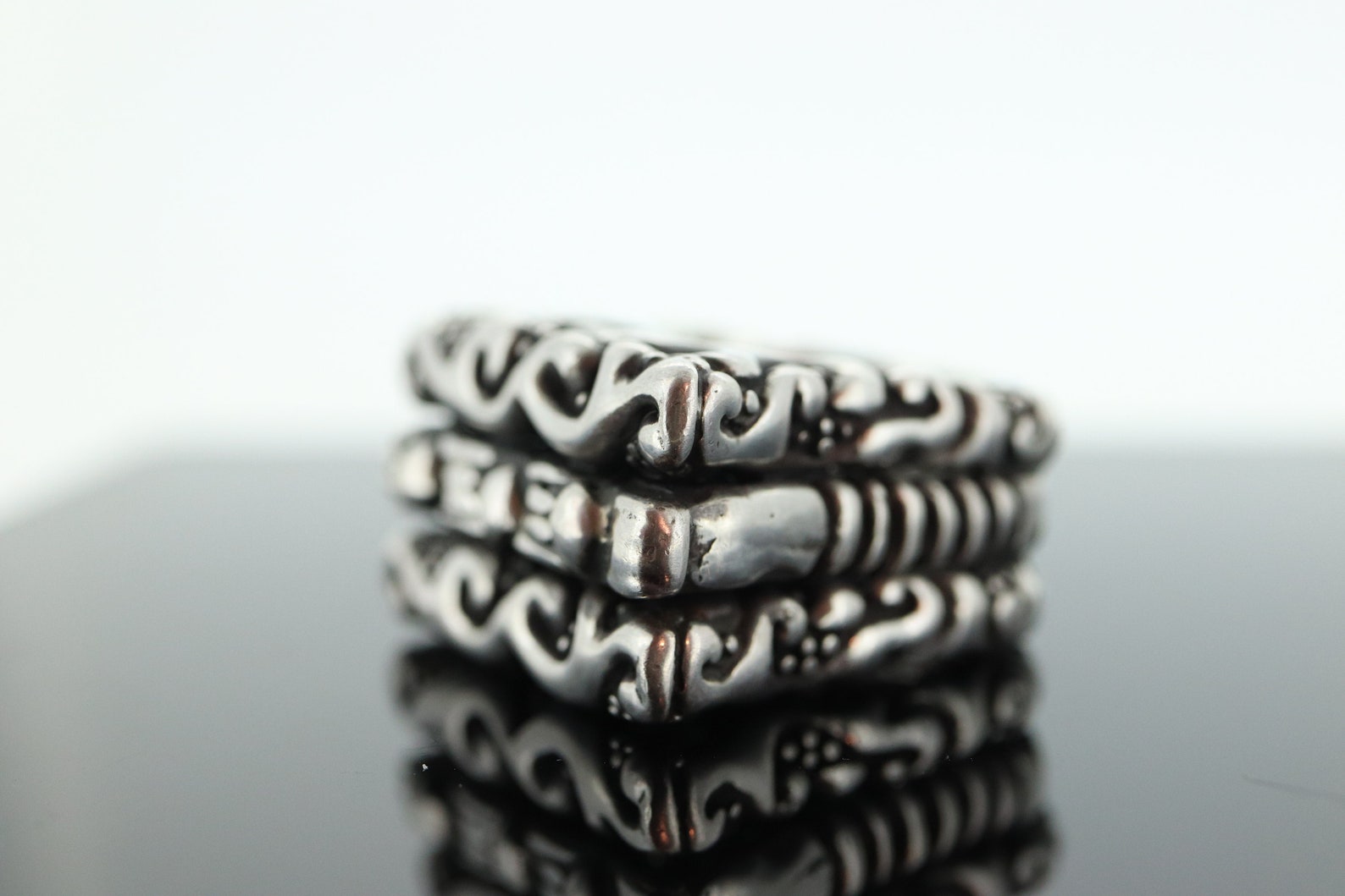 Dian Malouf RING. Triple Three Stacked Rings. Heavy Sterling Silver and ...