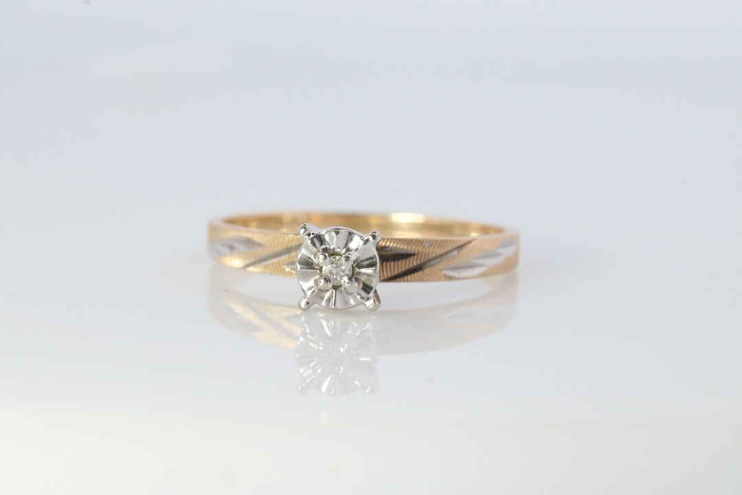 10k Diamond Solitaire. 10k Yellow Gold Engraved Illusion Set Diamond ...