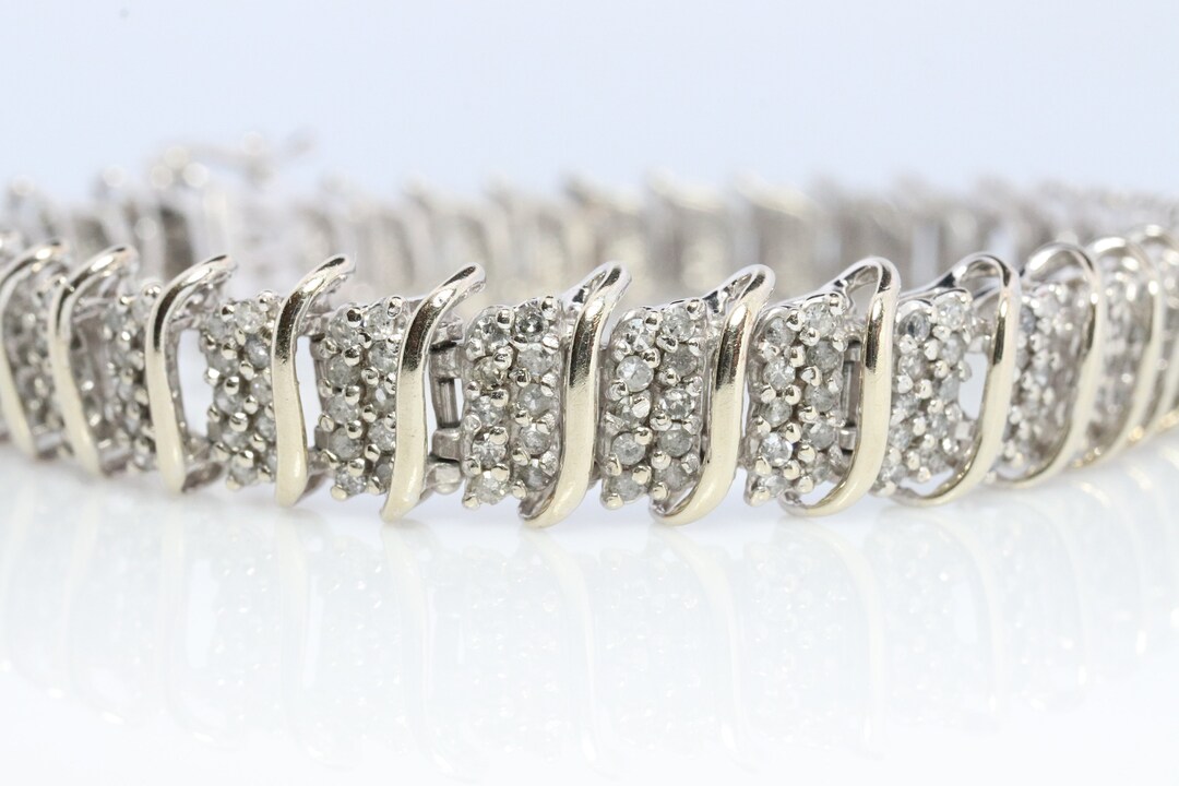 10k Diamond Tennis Bracelet. 10k S-LINK Round Diamond Cluster Tennis ...