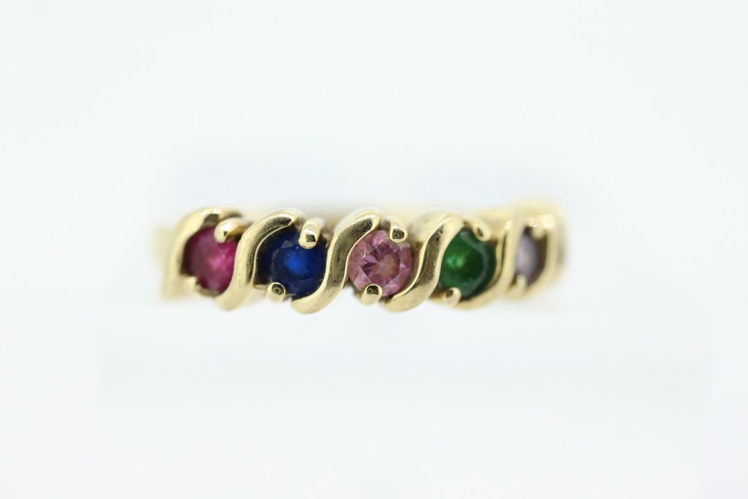 Multi-color Gem Ring. 10k Eternity Band. Ruby Sapphire Topaz Emerald ...