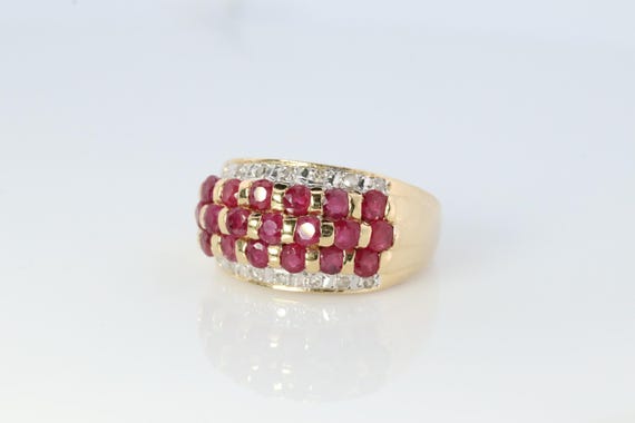 14k Ruby and Diamond Wide Cluster Encrusted Ring. 14k… - Gem