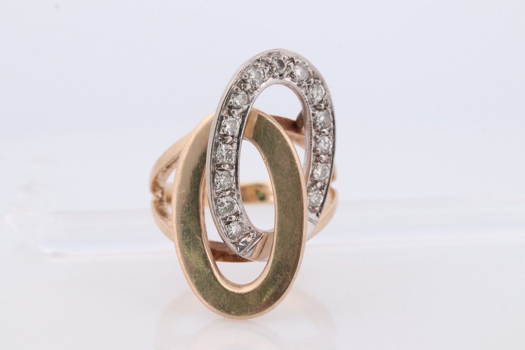 Interlocking Circles Ring. 14k Diamond Encrusted Double Circles of Life ...