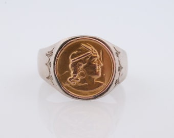 18k Heavy Signet Ring. Aztec Mayan or Inca With Warrior Head - Etsy