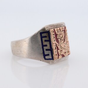 18k Heavy Signet Ring. Aztec Mayan or Inca With Warrior Head Chief Bust ...