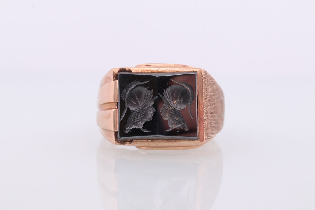 10k Hematite Intaglio Roman Greek Soldier, Centurion Mirror Double ...