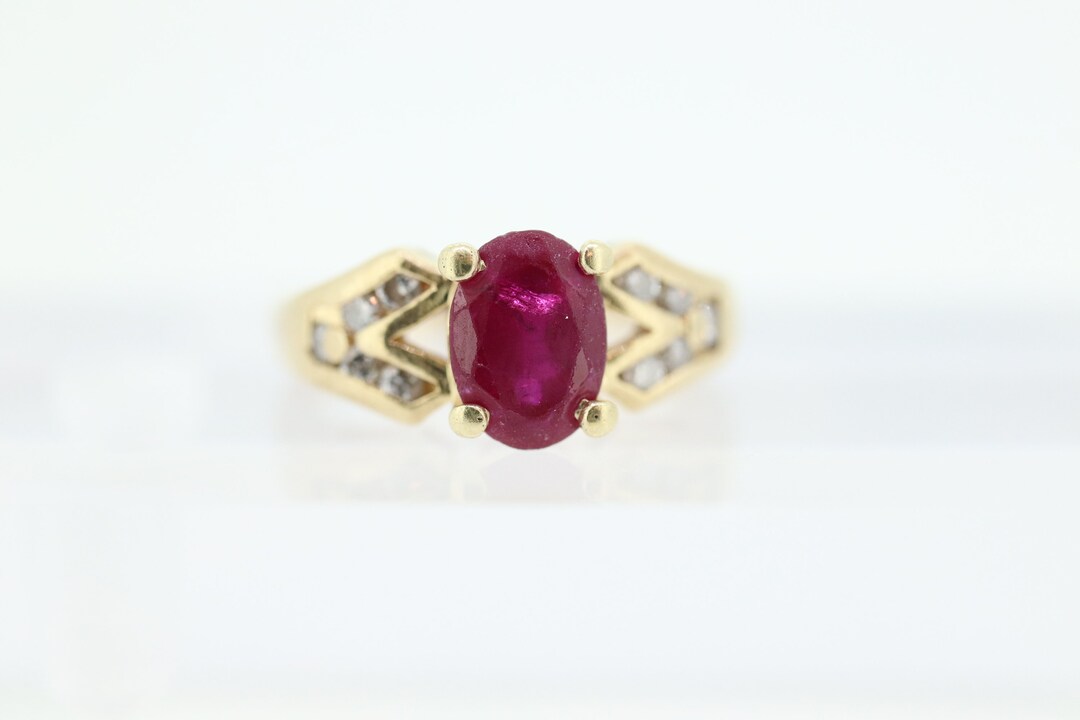 Vintage Ruby Ring. 14k Oval Ruby and Diamond Solitaire Ring. Ruby ...