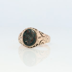 10k Bloodstone Ring. Black and Red Blood Stone Yellow Gold Signet Ring ...