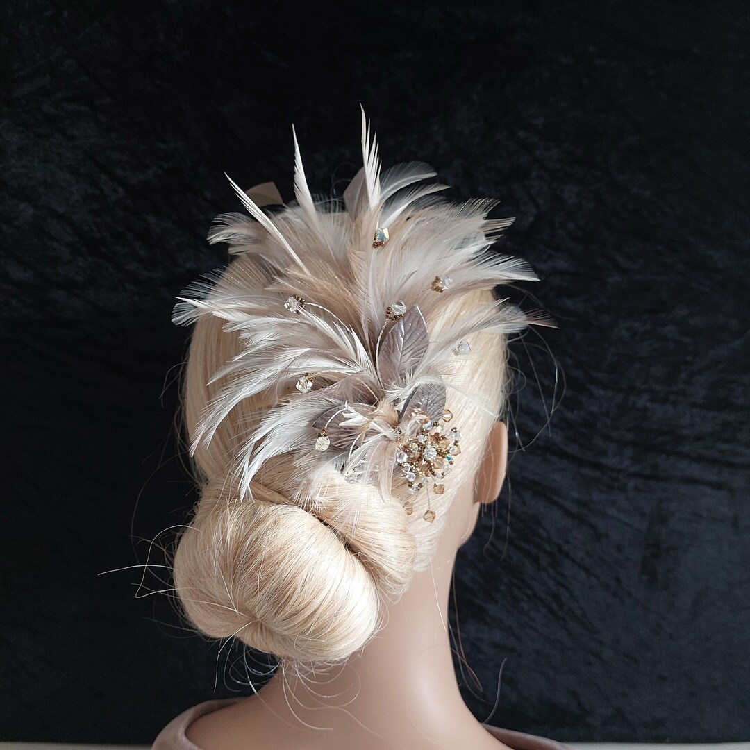 Unique Nude Mocha Bronze Ivory Feather Fascinator Handmade - Etsy